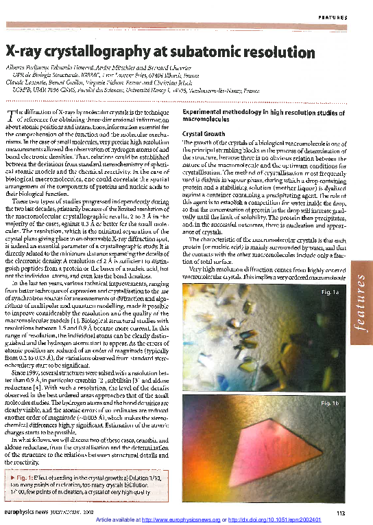 (PDF) X-ray crystallography at subatomic resolution