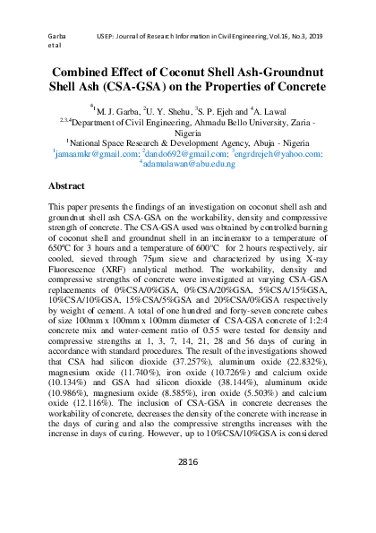 (PDF) Combined Effect of Coconut Shell Ash-Groundnut Shell Ash (CSA-GSA) on the Properties of ...