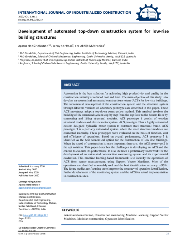 (PDF) Development of automated top-down construction system for low ...