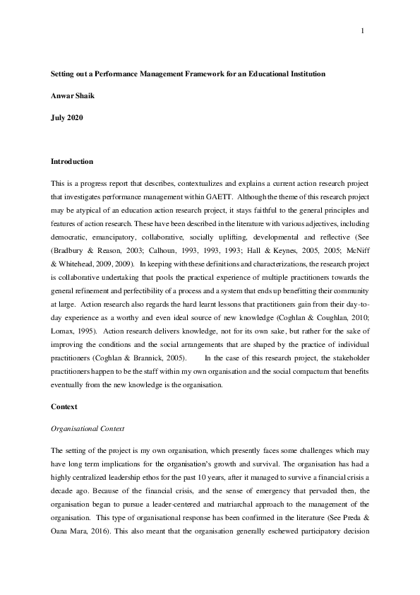 (PDF) Setting out a Performance Management Framework for an Educational ...