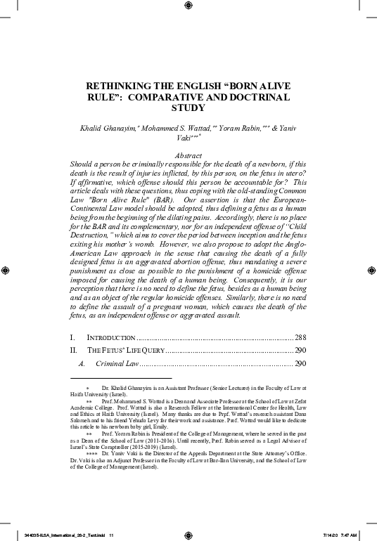 (PDF) Rethinking the English "Born Alive Rule": Comparative and ...