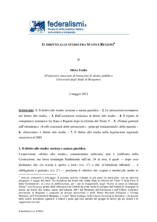 (PDF) Il diritto allo studio tra Stato e Regioni