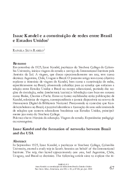 (PDF) Isaac Kandel e a constituição de redes entre Brasil e Estados Unidos