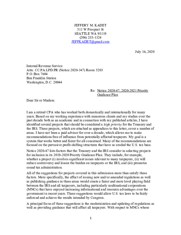 (PDF) Notice 2020-47, 2020-2021 Priority Guidance Plan Submission