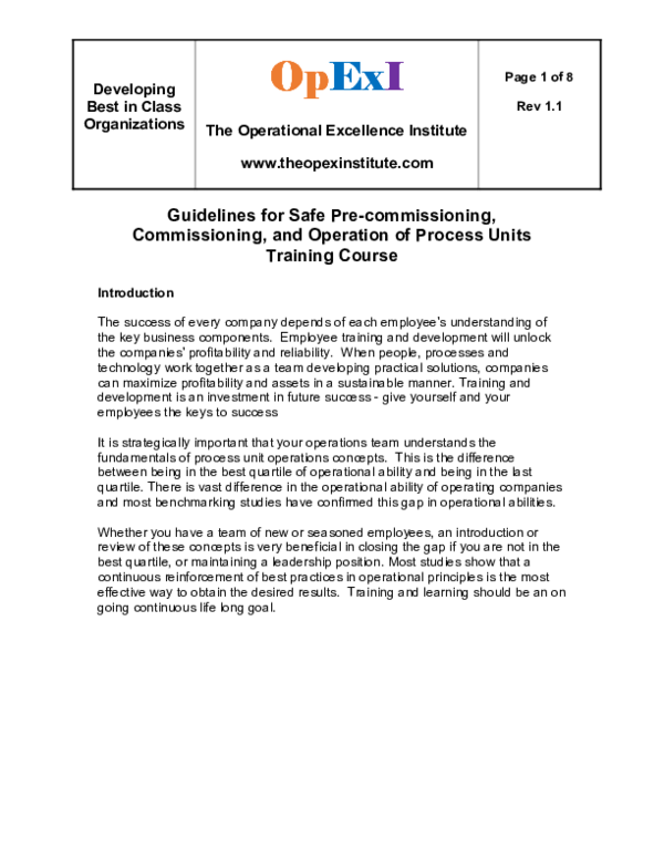 (PDF) Guidelines for Safe Pre-commissioning, Commissioning, and ...