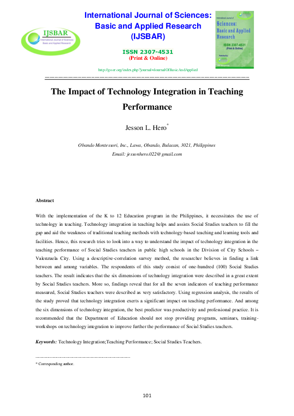 (PDF) The Impact of Technology Integration in Teaching Performance