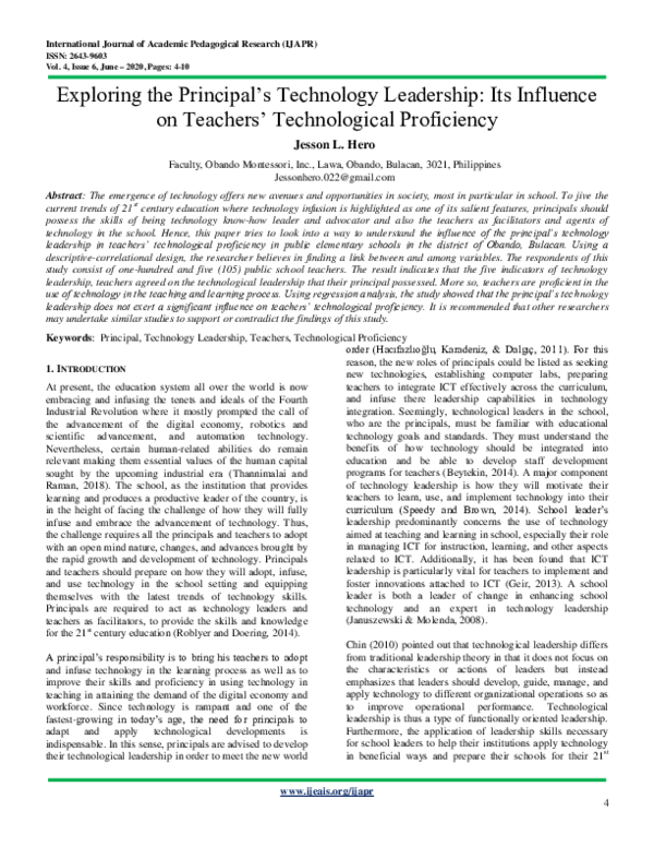 (PDF) Exploring the Principal's Technology Leadership: Its Influence on ...