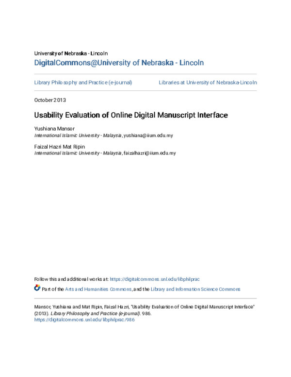 (PDF) Usability Evaluation of Online Digital Manuscript Interface