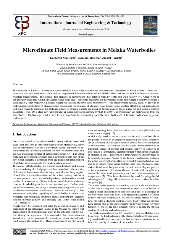 (PDF) Microclimate Field Measurements in Melaka Waterbodies