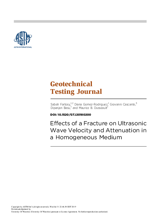 (PDF) Geotechnical Testing Journal Effects of a Fracture on Ultrasonic ...