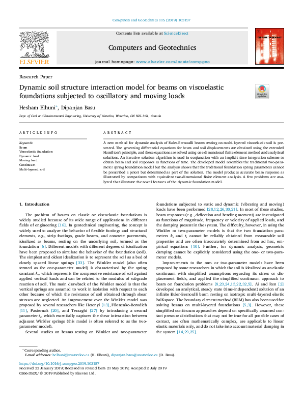 (PDF) Dynamic soil structure interaction model for beams on viscoelastic foundations subjected ...