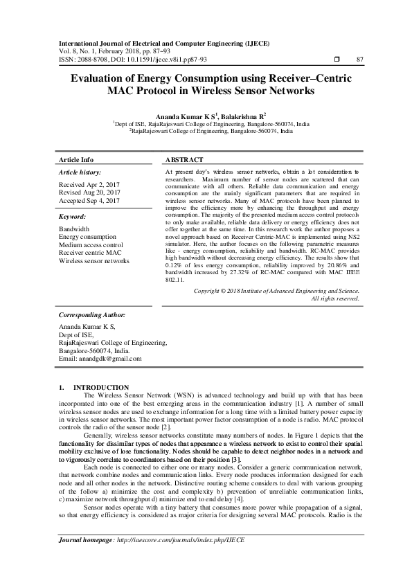 (PDF) Evaluation of Energy Consumption using Receiver-Centric MAC Protocol in Wireless Sensor ...