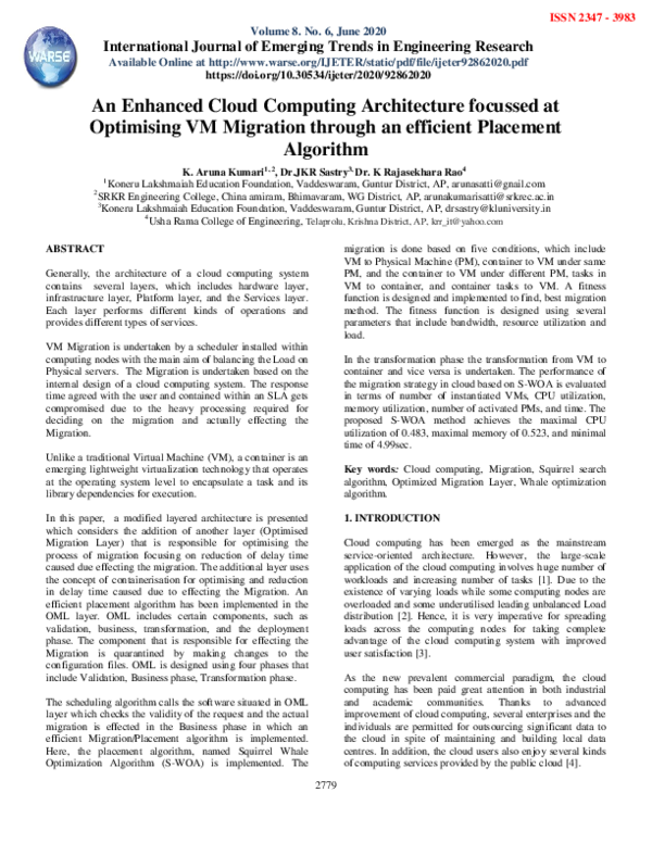 (PDF) An Enhanced Cloud Computing Architecture focussed at Optimising VM Migration through an ...