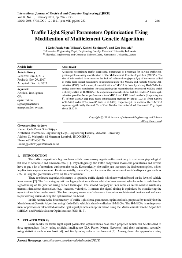 (PDF) Traffic Light Signal Parameters Optimization Using Modification of Multielement Genetic ...