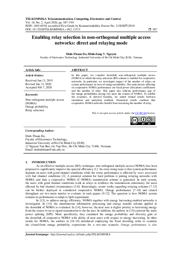 Pdf Enabling Relay Selection In Non Orthogonal Multiple Access Networks Direct And Relaying Mode