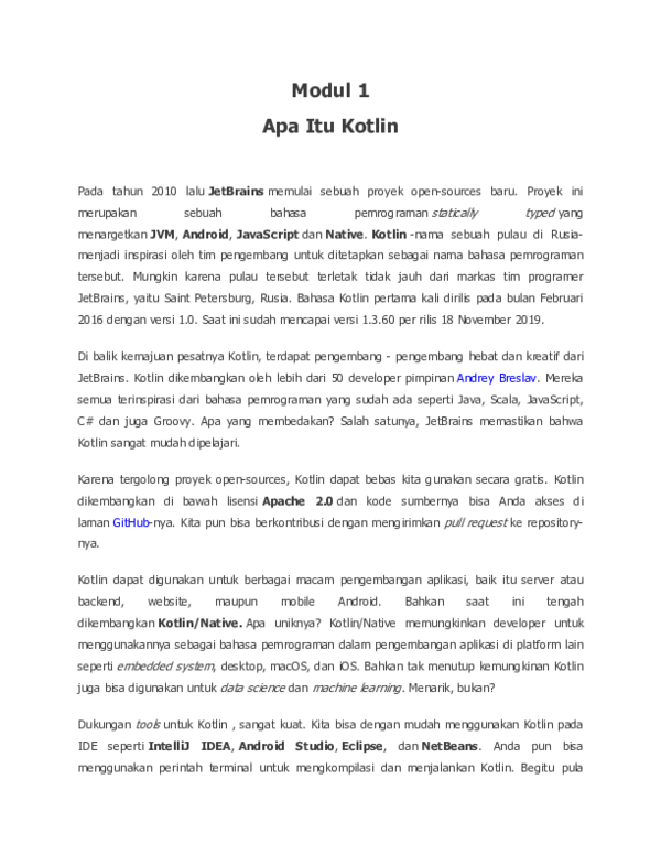 (PDF) Modul 1 Apa Itu Kotlin