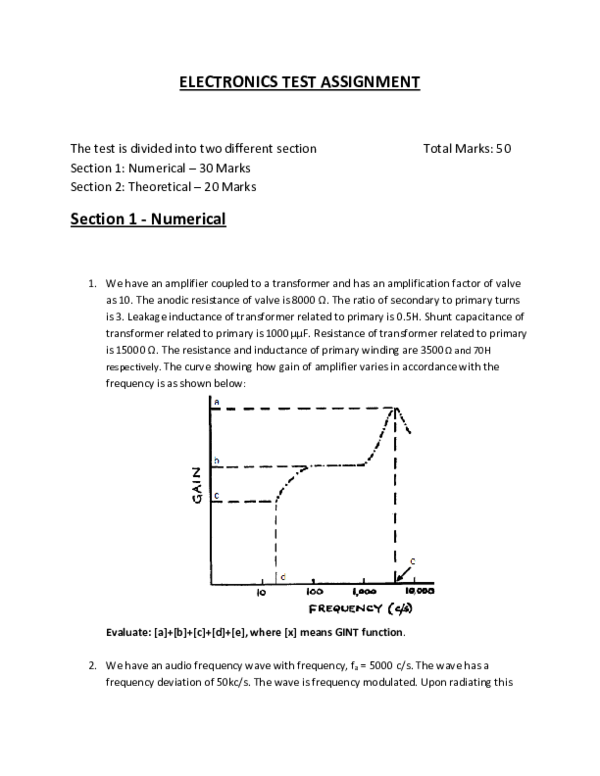 (PDF) ELECTRONICS TEST ASSIGNMENT Section 1 -Numerical