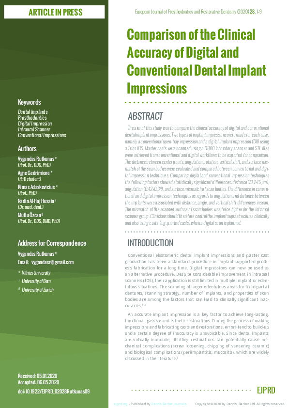 (PDF) Comparison of the Clinical Accuracy of Digital and Conventional ...