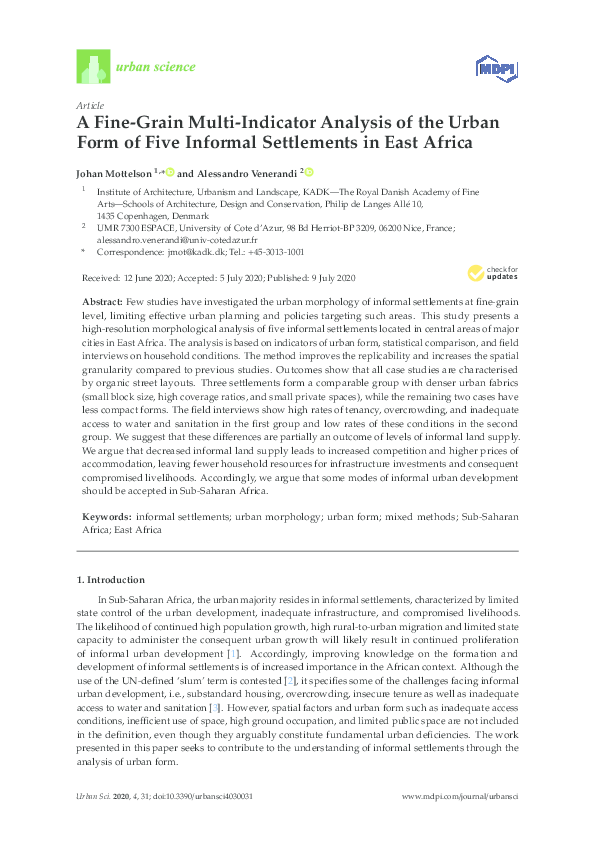 (PDF) A Fine-Grain Multi-Indicator Analysis of the Urban Form of Five Informal Settlements in ...