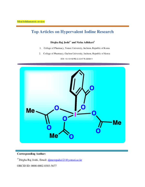(PDF) Top Articles on Hypervalent Iodine Research