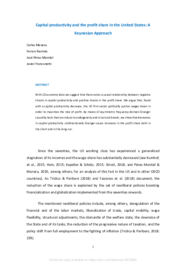 (PDF) Capital productivity and the profit share in the United States: A ...