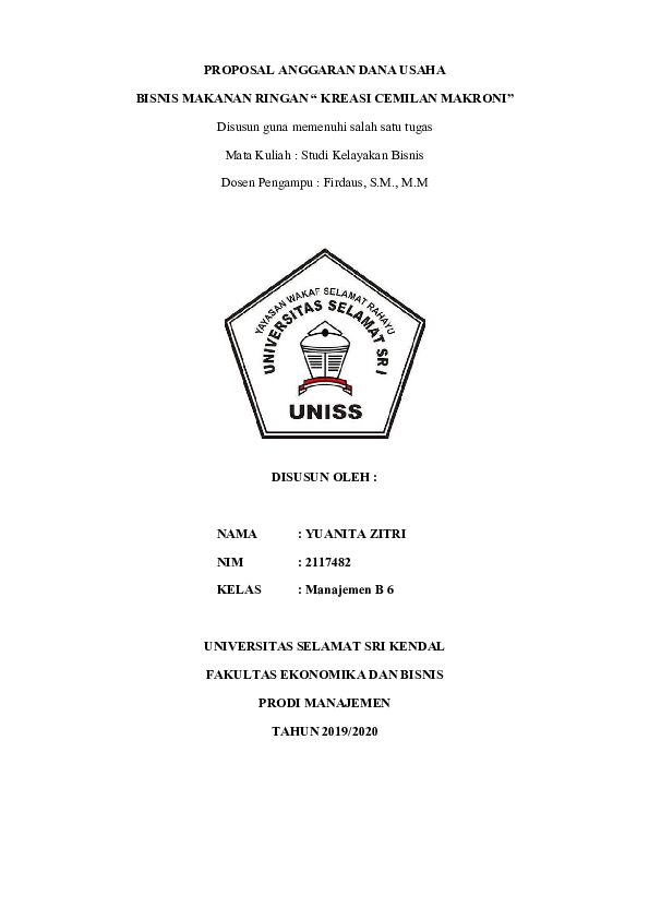 (DOC) PROPOSAL PENGAJUAN MODAL USAHA MAKANAN RINGAN "KREASI CEMILAN ...