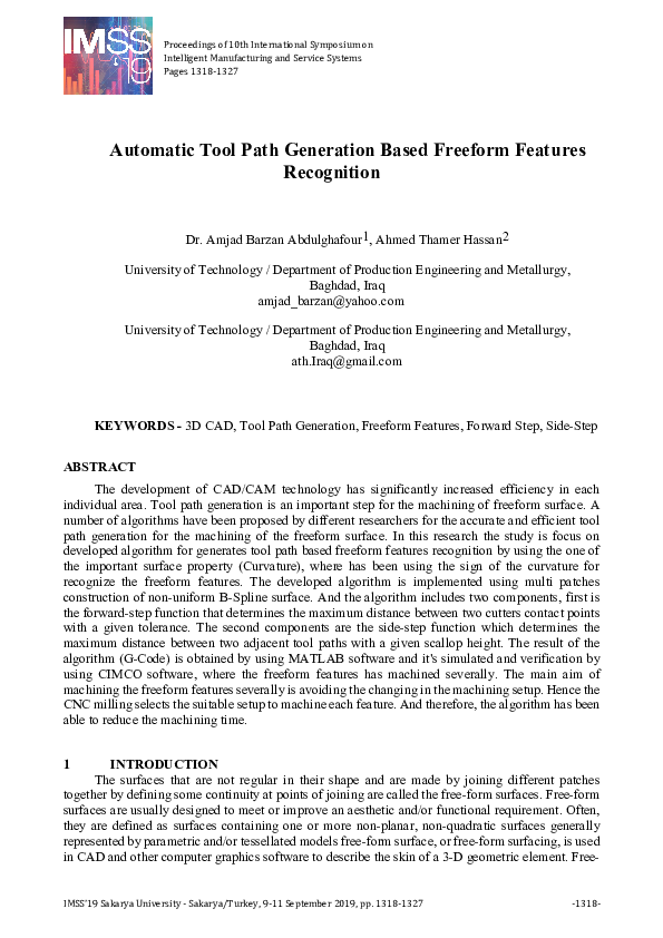 (PDF) Automatic Tool Path Generation Based Freeform Features Recognition