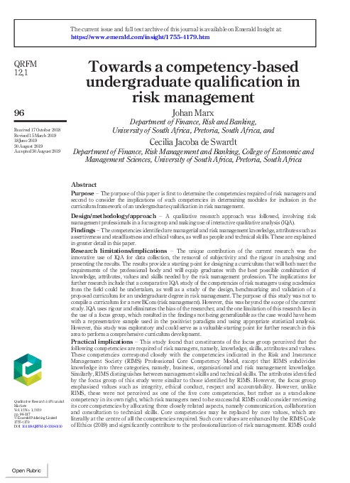 (PDF) Towards a competency-based undergraduate qualification in risk ...