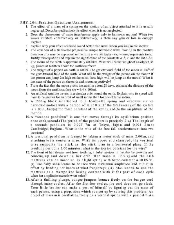 (DOC) Phy 204 assignment