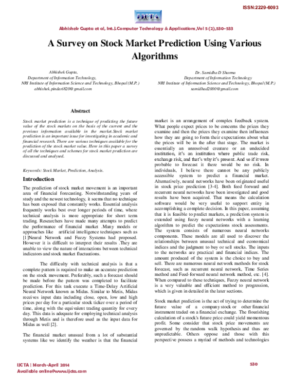 (PDF) A Survey on Stock Market Prediction Using Various Algorithms