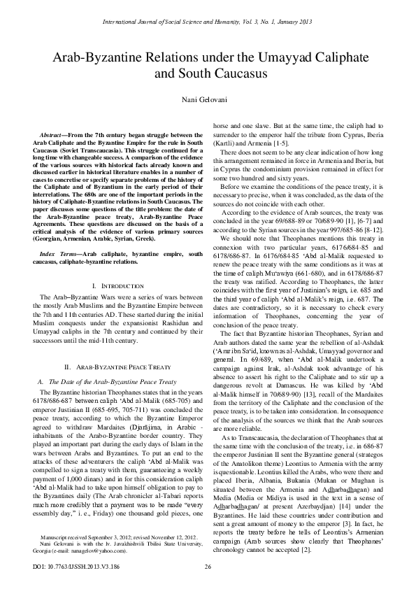 (PDF) Arab-Byzantine Relations under the Umayyad Caliphate and South ...