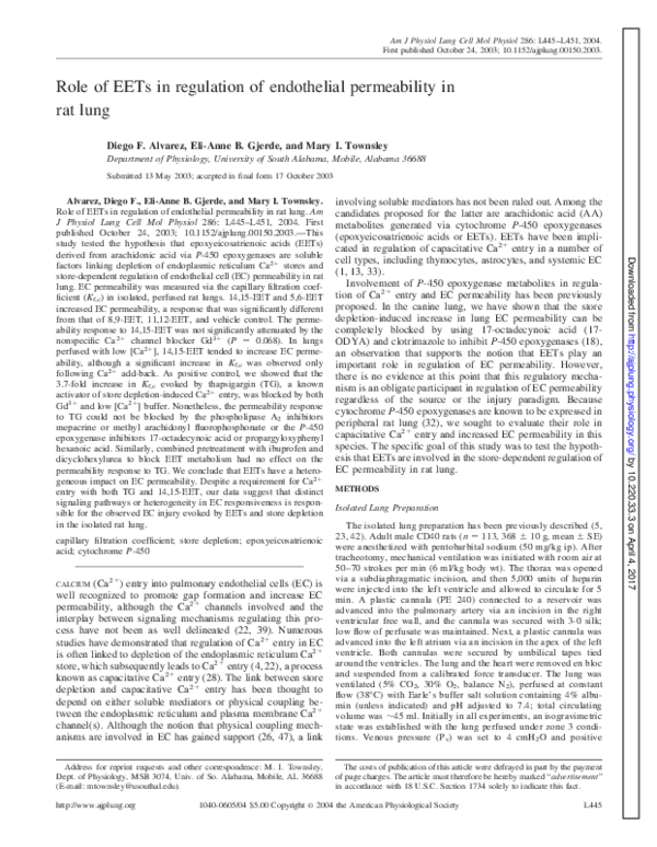 (PDF) Role of EETs in regulation of endothelial permeability in rat lung