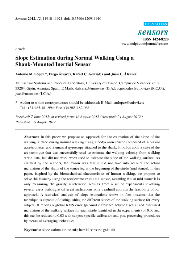 (PDF) Slope Estimation during Normal Walking Using a Shank-Mounted Inertial Sensor