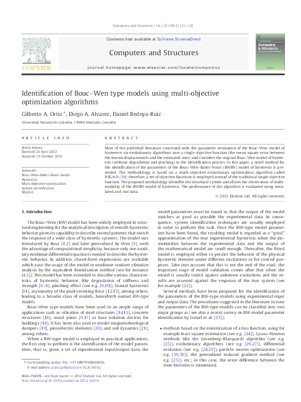 (PDF) Identification of Bouc–Wen type models using multi-objective optimization algorithms
