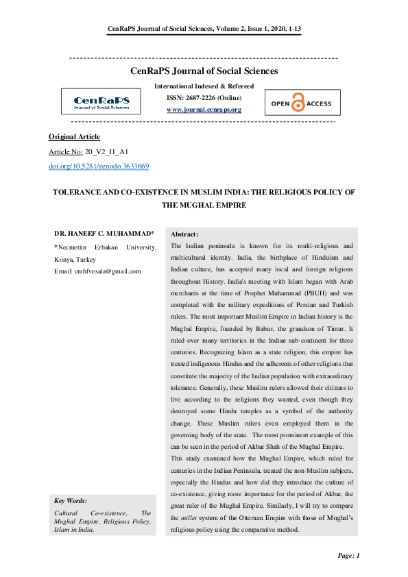 (PDF) TOLERANCE AND CO-EXISTENCE IN MUSLIM INDIA: THE RELIGIOUS POLICY ...