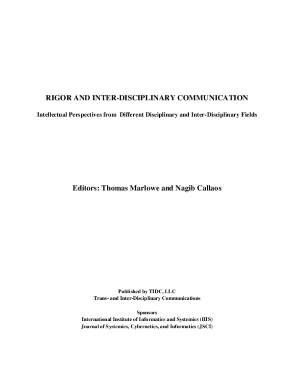(PDF) RIGOR AND INTER-DISCIPLINARY COMMUNICATION Intellectual ...