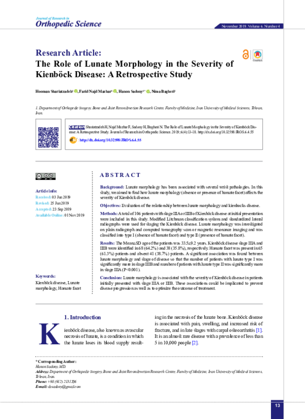(PDF) The Role of Lunate Morphology in the Severity of Kienböck Disease ...