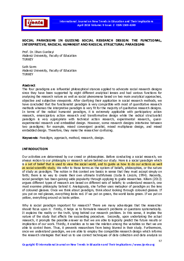 (PDF) SOCIAL PARADIGMS IN GUIDING SOCIAL RESEARCH DESIGN: THE ...