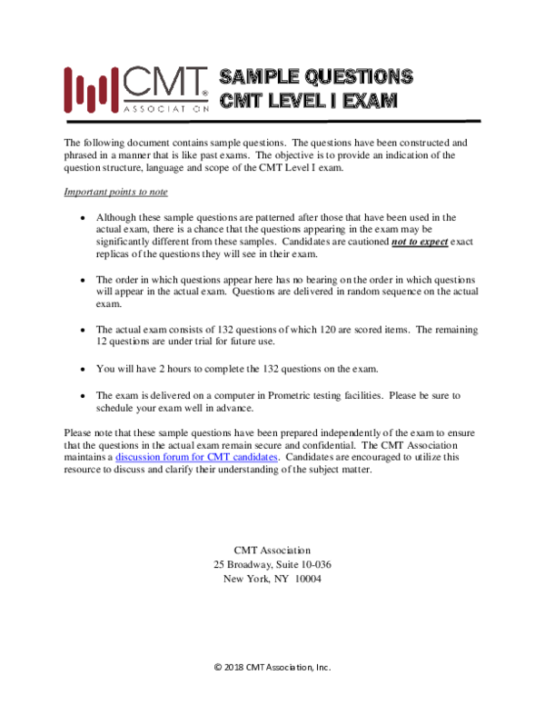 (PDF) SAMPLE QUESTIONS CMT LEVEL I EXAM
