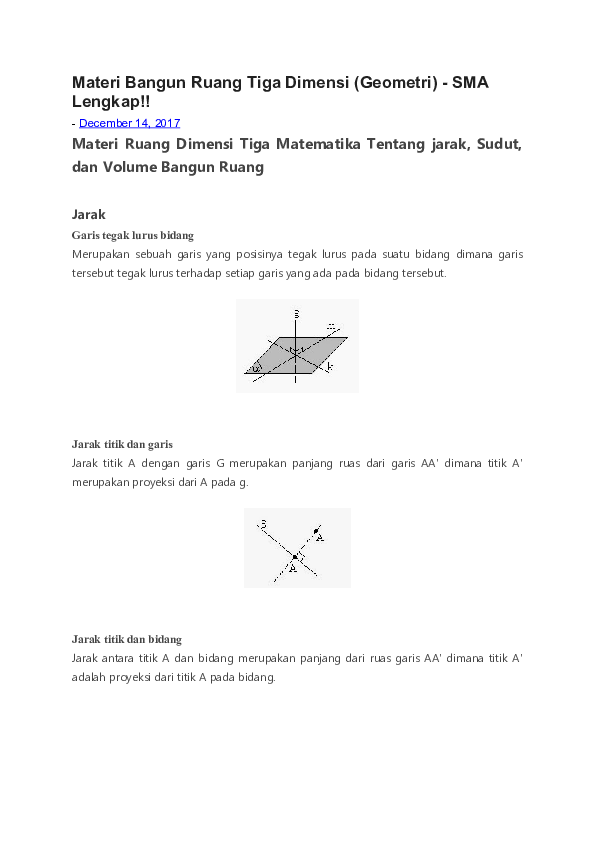 (DOC) Materi Bangun Ruang Tiga Dimensi (Geometri) -SMA Lengkap