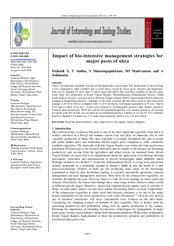 (PDF) Impact of bio-intensive management strategies for major pests of okra