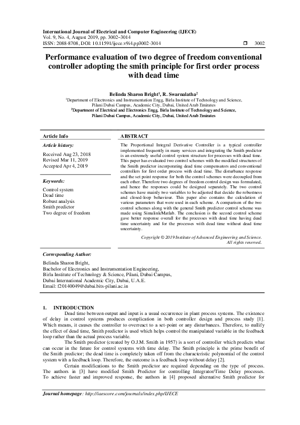 (PDF) Performance evaluation of two degree of freedom conventional ...