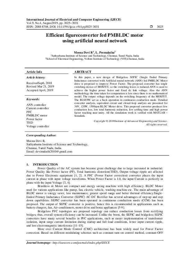 (PDF) Efficient figureconverter fed PMBLDC motor using artificial neural network