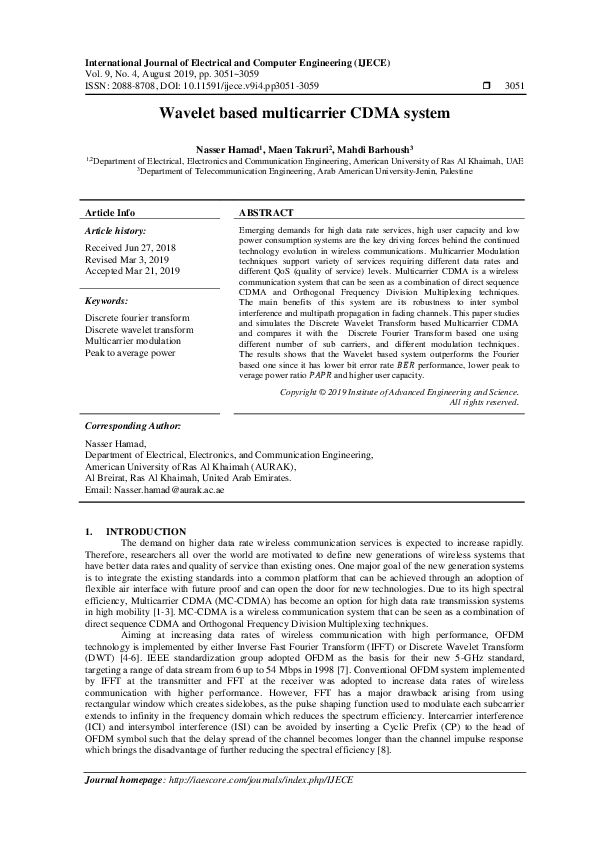 (PDF) Wavelet based multicarrier CDMA system