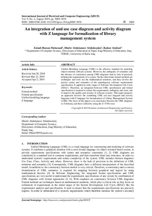Pdf An Integration Of Uml Use Case Diagram And Activity Diagram With Z Language For