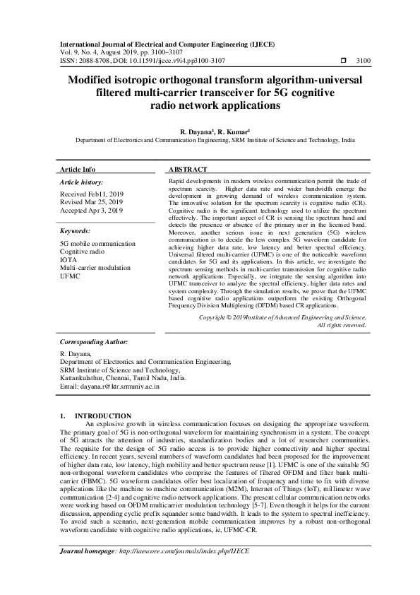 Pdf Modified Isotropic Orthogonal Transform Algorithm Universal Filtered Multi Carrier