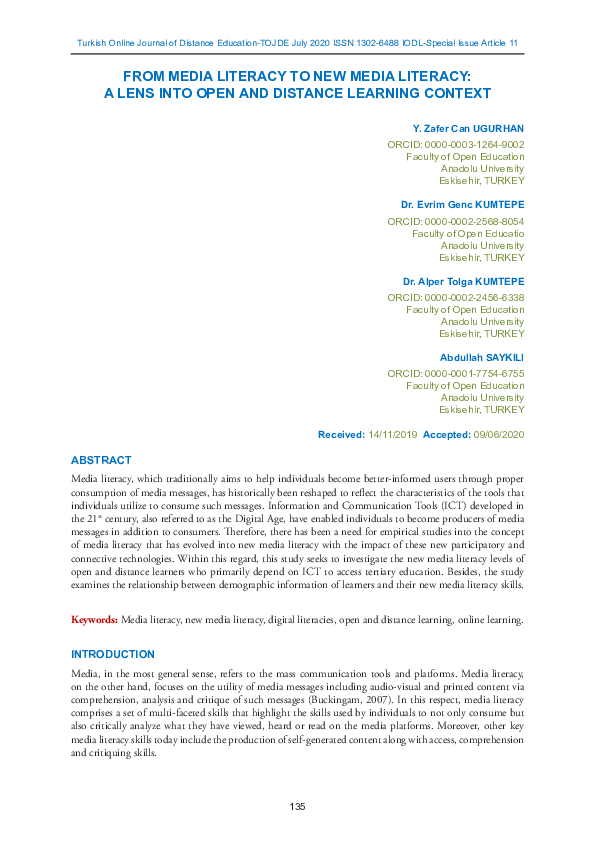 (PDF) From media literacy to new media literacy: A lens into open and ...