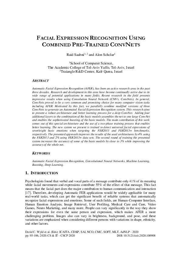 (PDF) FACIAL EXPRESSION RECOGNITION USING COMBINED PRE-TRAINED CONVNETS