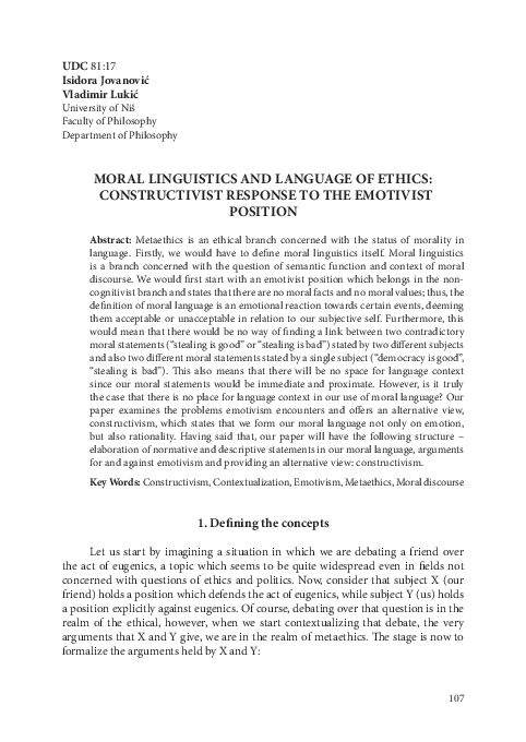 (PDF) MORAL LINGUISTICS AND LANGUAGE OF ETHICS: CONSTRUCTIVIST RESPONSE ...
