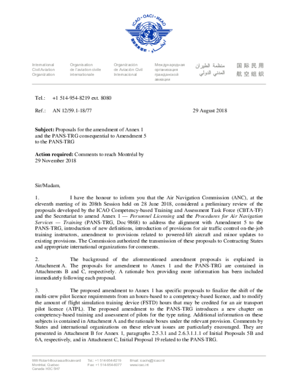 (PDF) ICAO state letter-an 12 59.1 18 77 Propostas de Emendas nos ...
